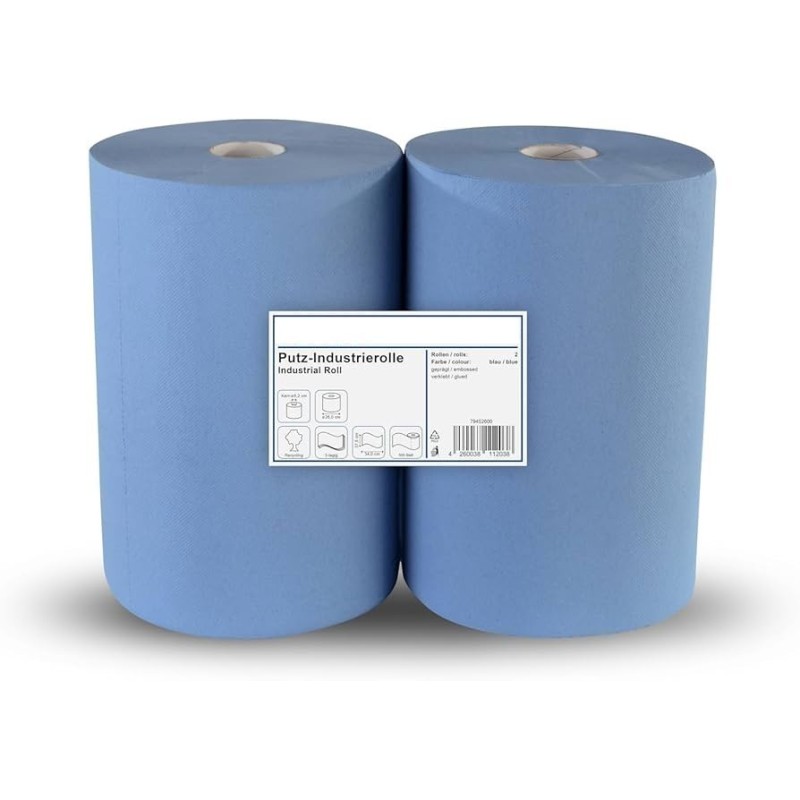 Industrie Putzpapier-Rolle 2 lagig Blau 100% Zellstoff 36x37cm 1000 Abr ...